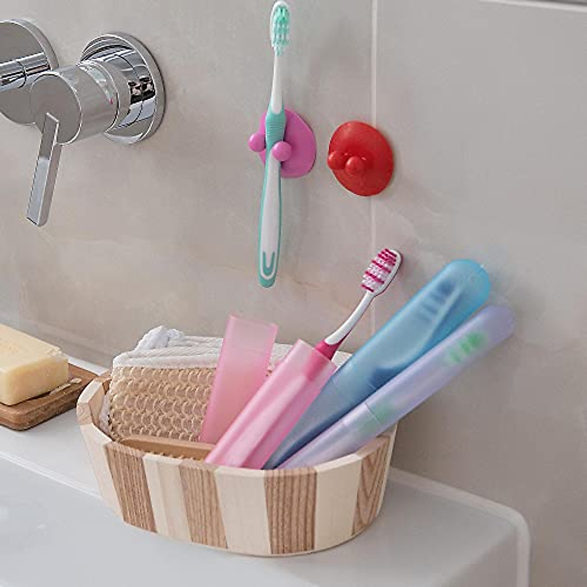 kwmobile Toothbrush Holder Travel Cases - Set of 3 Portable Plastic Tooth Brush Case Containers for Storage and Traveling - Yellow/Orange/Green