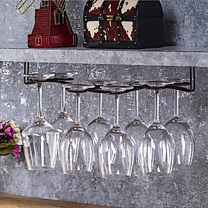 DBYAN Under Cabinet Wine Glass Rack Stemware Holder,Holds up to 8 Glasses Vintage Style Stainless Steel Wall-Mounted Hanging Wine Glass Hanger For Bar Home Cafe,Oil Rubbed Bronze