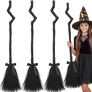 Liliful 3 Pcs Halloween Witch Broom Witch Broomstick with Ribbon Wizard Broomstick Halloween Decor for Kids and Adults, Party Cosplay Costume Accessories