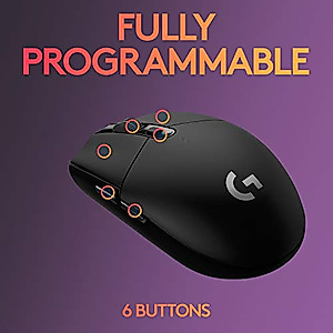 Logitech G305 LIGHTSPEED Wireless Gaming Mouse, Hero 12K Sensor, 12,000 DPI, Lightweight, 6 Programmable Buttons, 250h Battery Life, On-Board Memory, PC/Mac - Black