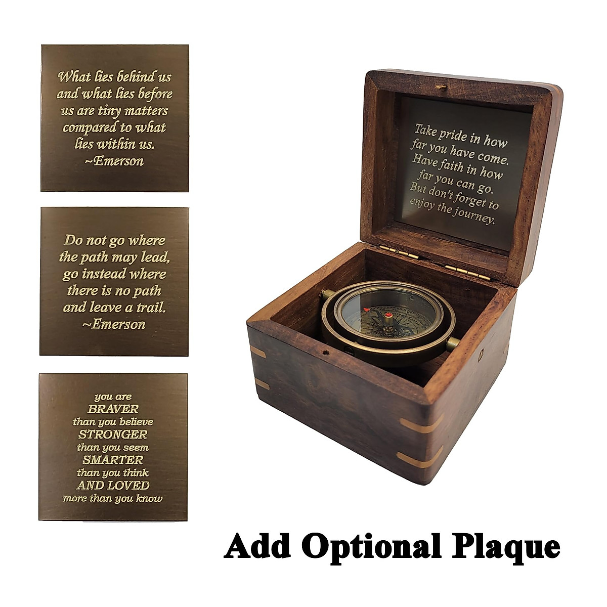 Engraved Compass Personalized in Wood Box | Antique Brass Desk Compass Gifts for Men, Him, Son, Grandson, Teen Boys for Graduation, Baptism, Confirmation, Leadership (Design My Own)