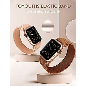 TOYOUTHS Elastic Band Compatible with Apple Watch Band Scrunchies Stretchy Solo Loop 41mm/40mm/38mm Soft Nylon Strap Replacement Wristband for iWatch Series 8/7/SE/6/5/4/3/2/1, Brown, XS