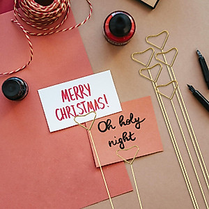 DSYIL 60 Pack Floral Picks Bulk, Heart Shap Floral Place Card Holder, Metal Photo Picks for Gift Card, Centerpieces and Party Favor, 13.4 Inches