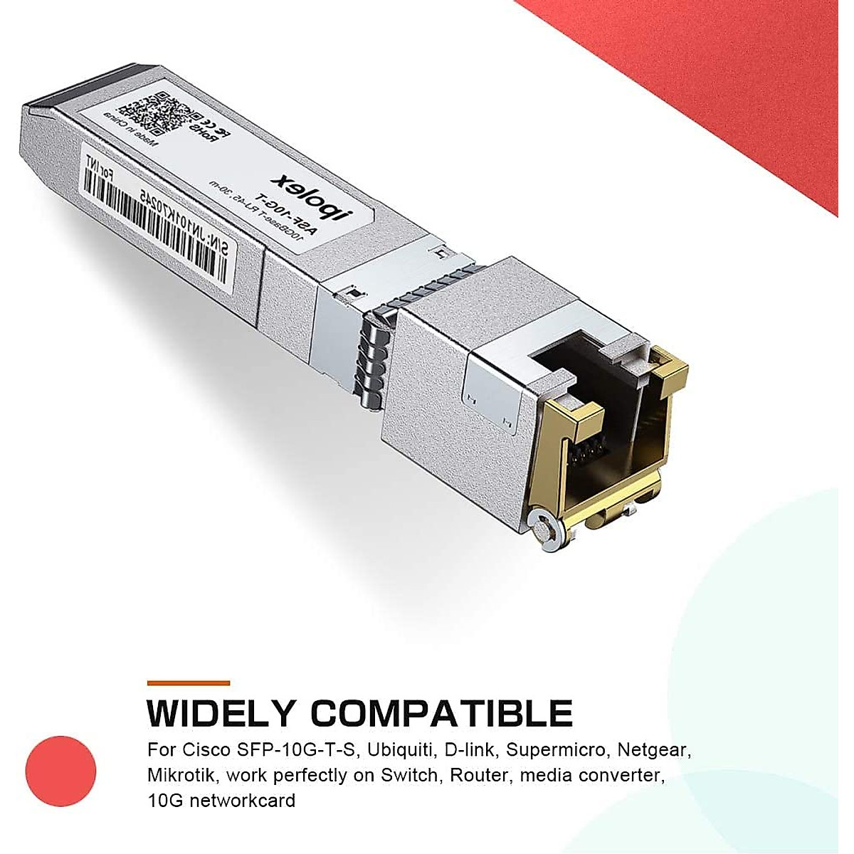 1.25/2.5/5/10G SFP+ to RJ45 Transceiver, 10GBase-T Copper SFP+ Module, 10G-T RJ45 Transceiver Compatible for Cisco SFP-10G-T, Ubiquiti F-RJ45-10G, Mikrotik, Netgear, TP-Link, D-Link and More