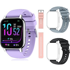 Popglory Smart Watch for Women & Men, 1.85'' Call Receive/Dial Smartwatch, Fitness Tracker with Blood Pressure/SpO2/Heart Rate Monitor, Fitness Watch with 4 Straps for iOS & Android Phones