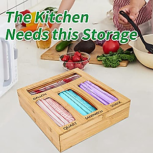 Ziplock Bag Organizer, Plastic Bag Storage, Food Storage Bag Bamboo Holder for Kitchen Drawer, Compatible with Ziplock Gallon, Quart, Sandwich & Snack Variety Size Bag
