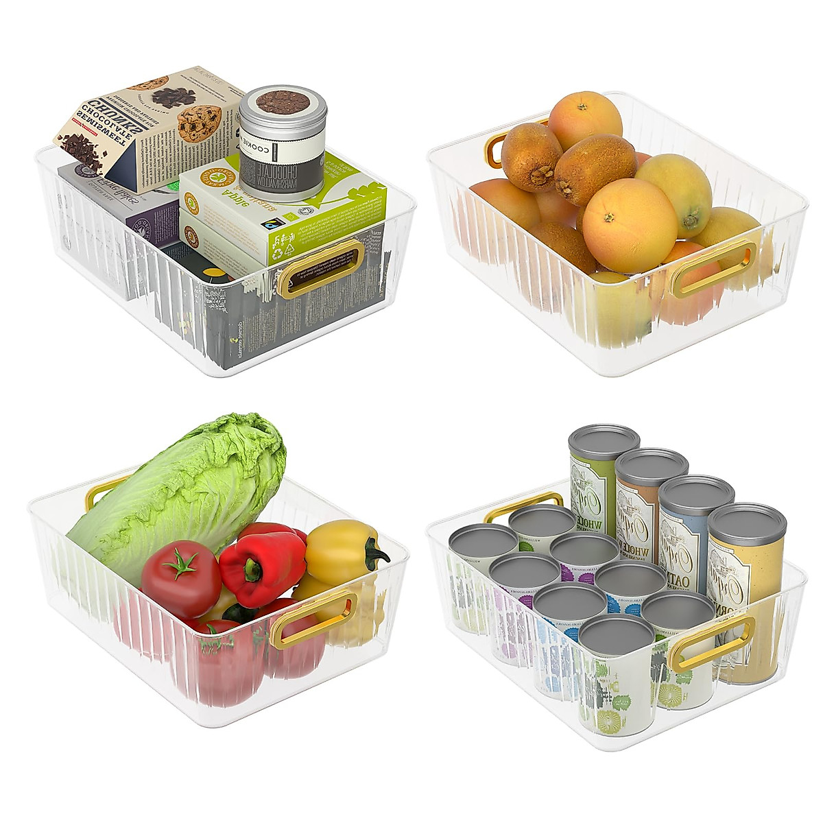 Joyeen 4-Pack Clear Fridge Storage Bins, Plastic Kitchen Pantry Storage Bins, 11.3" × 8.5" × 4.3"