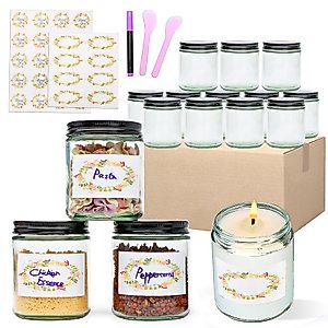 Salzesfalls 16 Pack 8oz Glass Jars with Lids,Glass Candle Making Jars,Clear Round Candle Jars with Lids,Mason Jars,Canning Jars,Food Storage Container for Spices, Honey, Jam, Candy