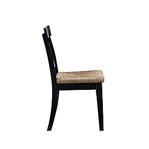 Linon Black Wood Woven Rush Seat, Minelli Dining Chair, Set of 2