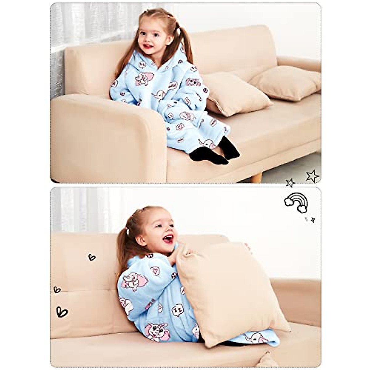 KFUBUO Wearable Blanket Hoodie for Kids Toddlers Sherpa Blanket Sweatshirt With Pocket Cute Hoodies 2-6 Year Old Girl Boy Birthday Gifts Elephant