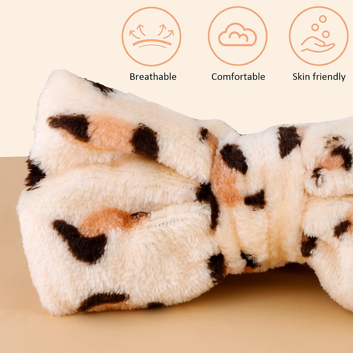 AMCAMI Bow Spa Makeup Headbands for Women Coral Fleece Hairlace Non-Slip SPA Headband for Women Turban Bowknot Headbands for Washing Face