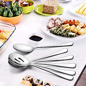 LIANYU Large Serving Spoons and Forks Set of 12, Stainless Steel Buffet Catering Dinner Party Slotted Serving Spoon Fork, 9.8 Inch, Mirror Finished, Dishwasher Safe