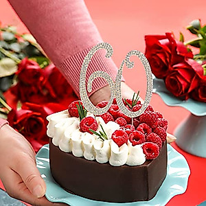 60 Cake Topper Glitter Rhinestone Cake Toppers Gold Cake Decor for 60th Birthday or Anniversary Party