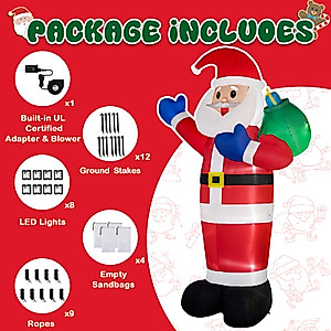 B&D 12FT Giant Christmas Inflatables Santa Claus Outdoor Decorations, Christmas Blow Up Santa Yard Decorations with Gift Bag Built-in LED Lights, Inflatable Christmas Decorations for Yard Garden Lawn
