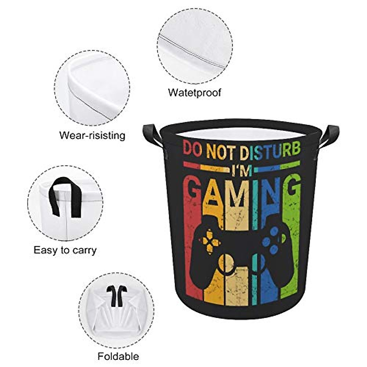 Retro Gamer Funny Laundry Basket Hamper Bag Dirty Clothes Storage Bin Waterproof Foldable Collapsible Toy Organizer for Office Bedroom Clothes Toys Gift Basket
