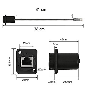 CERRXIAN 35cm RJ45 Male to Female Cat5 5e 6 Waterproof Panel Mount LAN Network Ethernet Extension Cable with Cap