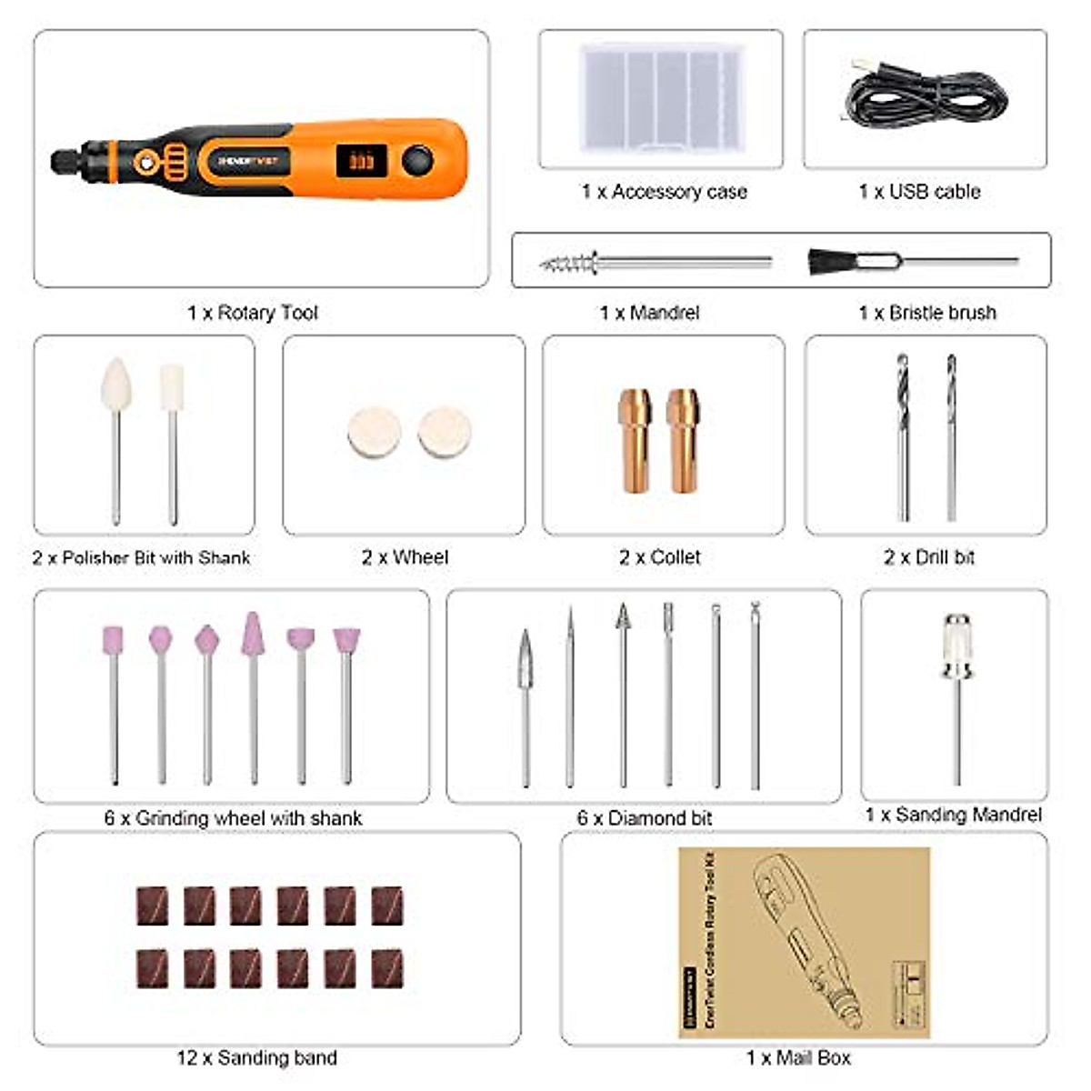 Enertwist 4V Max Cordless Rotary Tool Kit, 3-Speed Lithium-ion Battery Powered Mini Drill with 35-Pieces Accessories, USB Charging Cable, Collet Size 3/32" - Perfect for Small Light Jobs, ET-RT-4