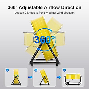 Uthfy 24 Inch Heavy Duty Industrial Drum Fan, 320W High Velocity Floor Fan with 3 Speeds, 360° Tilt Metal Garage Fan for Warehouse, Commercial, Workshop, Factory and Basement