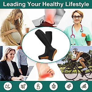 2 Pairs Copper Zipper Compression Socks 15-20mmgh-Calf Knee High Open Toe Support Stocking Compression Stocking