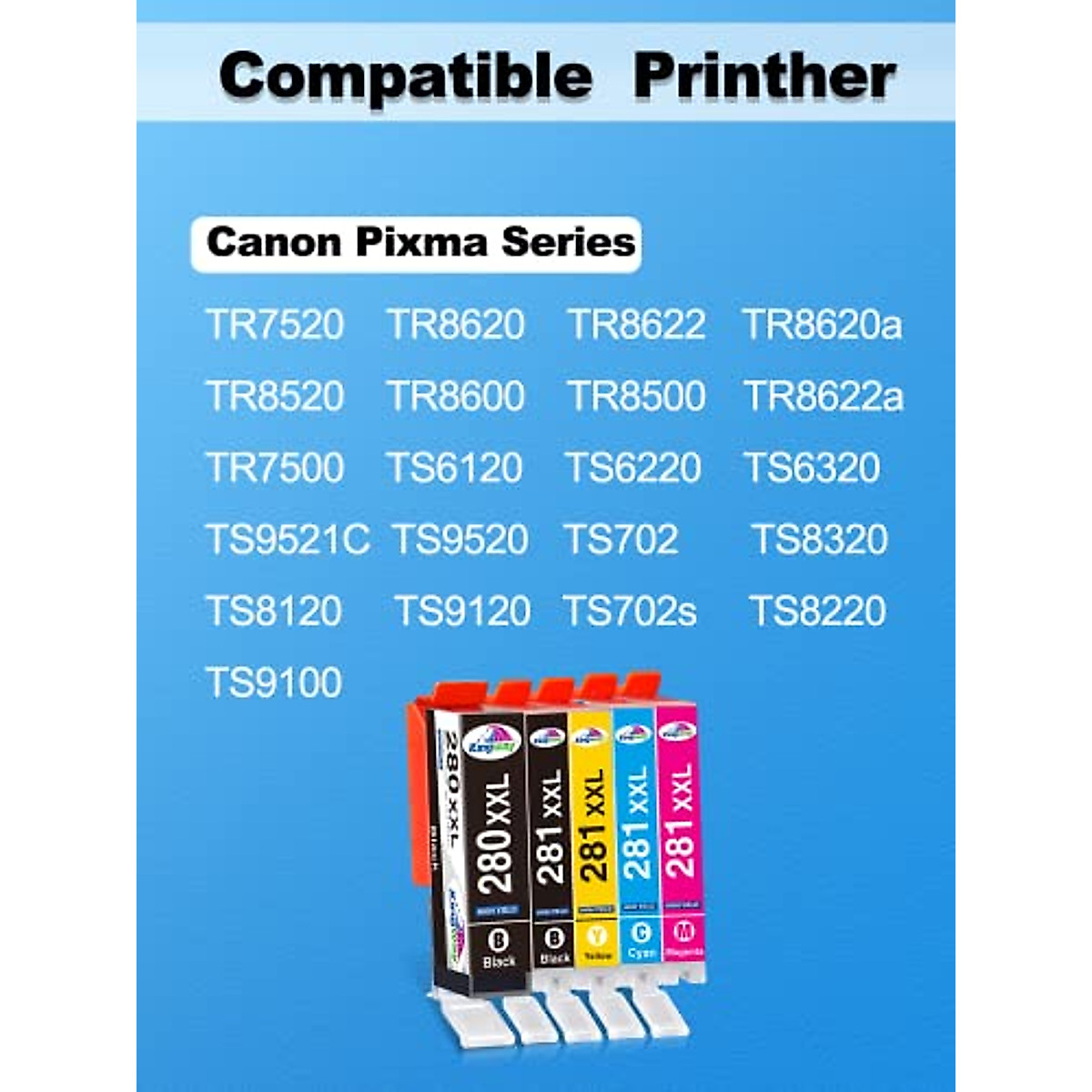 KINGWAY 280 281 XXL Ink Cartridges Replacement for Canon 280XL PGI-280 281 XL CLI-281 XL (for Canon tr8620 Ink cartridges) Work with TR8620a TR8520 TR8600 TS9120 TS9521C TS6120 TR8622 Printer, 5 Pack