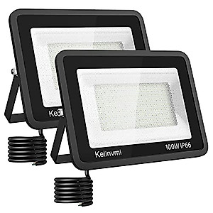 kelinvmi LED Flood Lights Outdoor 100W, Outdoor Security Light 10000lm High Brightness with Plug, 4200K Work Light with IP66 Outdoor Floodlights for Garage, Porch, Backyard, Playground