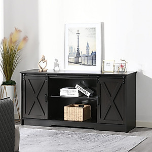 4 EVER WINNER Farmhouse TV Stand for 65+ Inch TV, Espresso Entertainment Center for 65 Inch TV, Modern Farmhouse Television Stands for TVs up to 70, Espresso TV Stand for Flat Screens 65