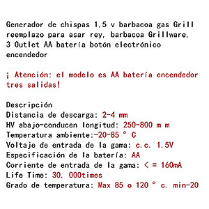 Spark Generator 1.5V BBQ Gas Grill Replacement for Broil King,BBQ Grillware,3 Outlet AA Battery Push Button Electronic Ignitor