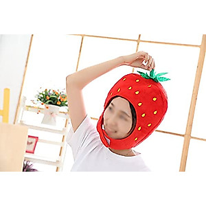 Warmtree Cute Plush Hat Funny Novelty Plush Animal Fruit Hat Mask Cap Photo Props Dress Up Hat Cosplay Halloween Party Costume Headgear (Strawberry)