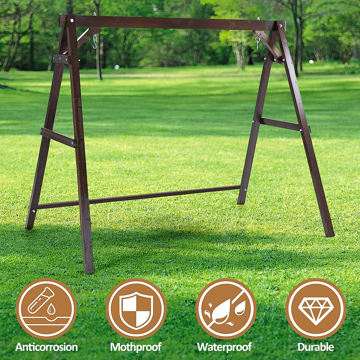 Finnhomy Outdoor 880 LBS Porch Swing Frame, Stable A-Frame Wooden Swing Stand with Extra Bottom Connection Board, Freestanding Porch Swing Frame Only, for Porch Patio Garden Backyard (Frame Only,5 FT)