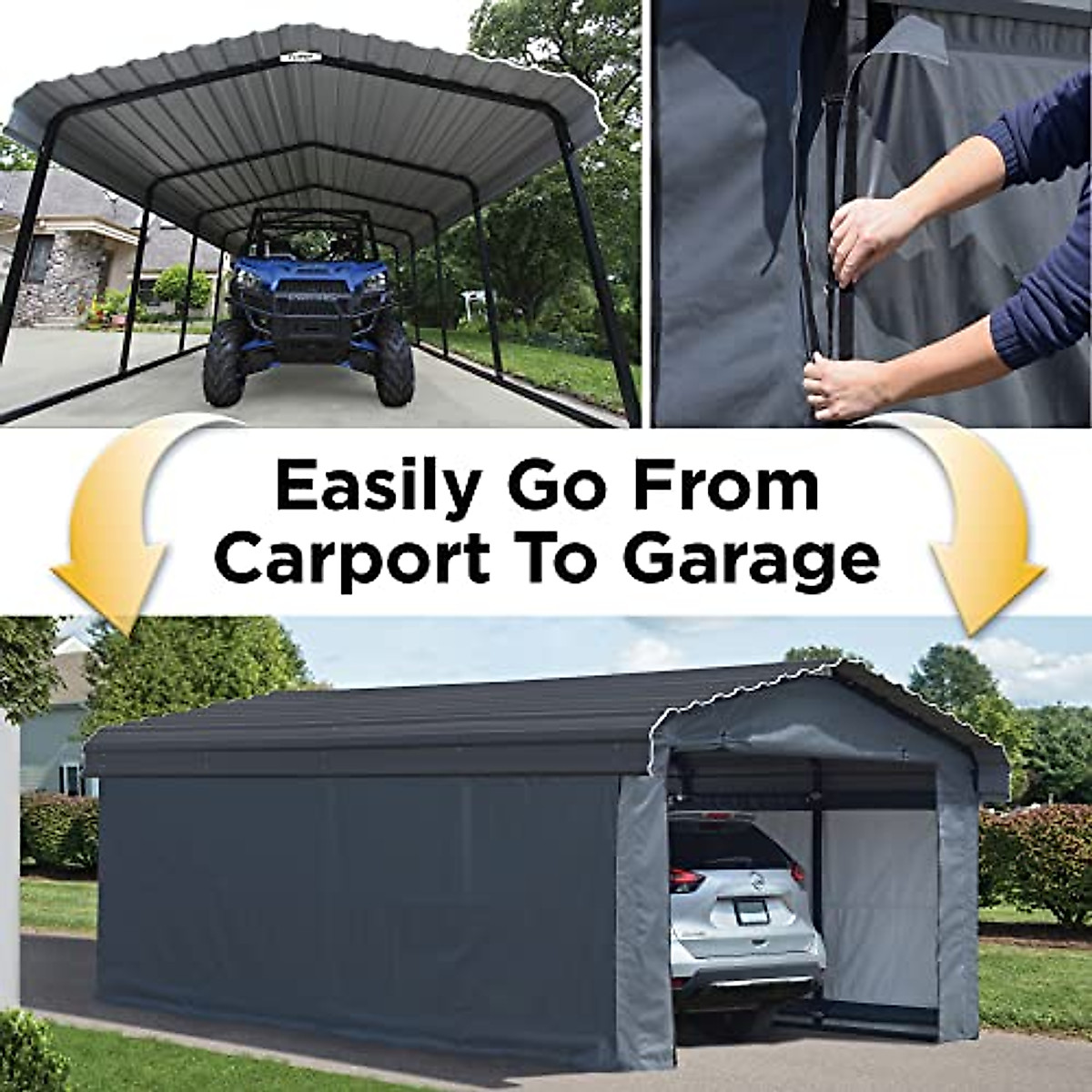 Arrow Sheds Amazon Exclusive 12' x 20' x 7' 29-Gauge Carport with Galvanized Steel Roof Panels and Enclosure Kit, Charcoal