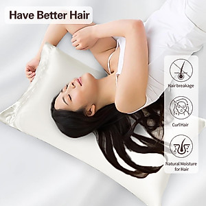 LXMGED Satin Silk Pillowcases for Skin and Hair,Set of 2 Satin Pillow Cases for Women with Envelope Closure,Soft Breathable Smooth Cooling Silk Pillow Covers for Gifts，Pure White，Queen (20" x 30")