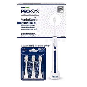 PRO-SYS VarioSonic Sensitive Teeth and Gums Rechargeable Power Electric Toothbrush, 5 Replacement Dupont Brush Heads, ADA Accepted Smart Sonic Toothbrush with Timer