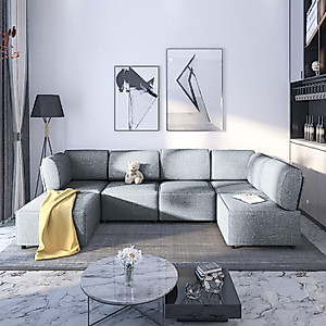 CECER U Shaped Modular Sectional Sofa, Convertible L Shaped Couch Sofa, Queen Sleeper Sofa, Variable Modular Oversized Couches for Living Room, (Light Grey)