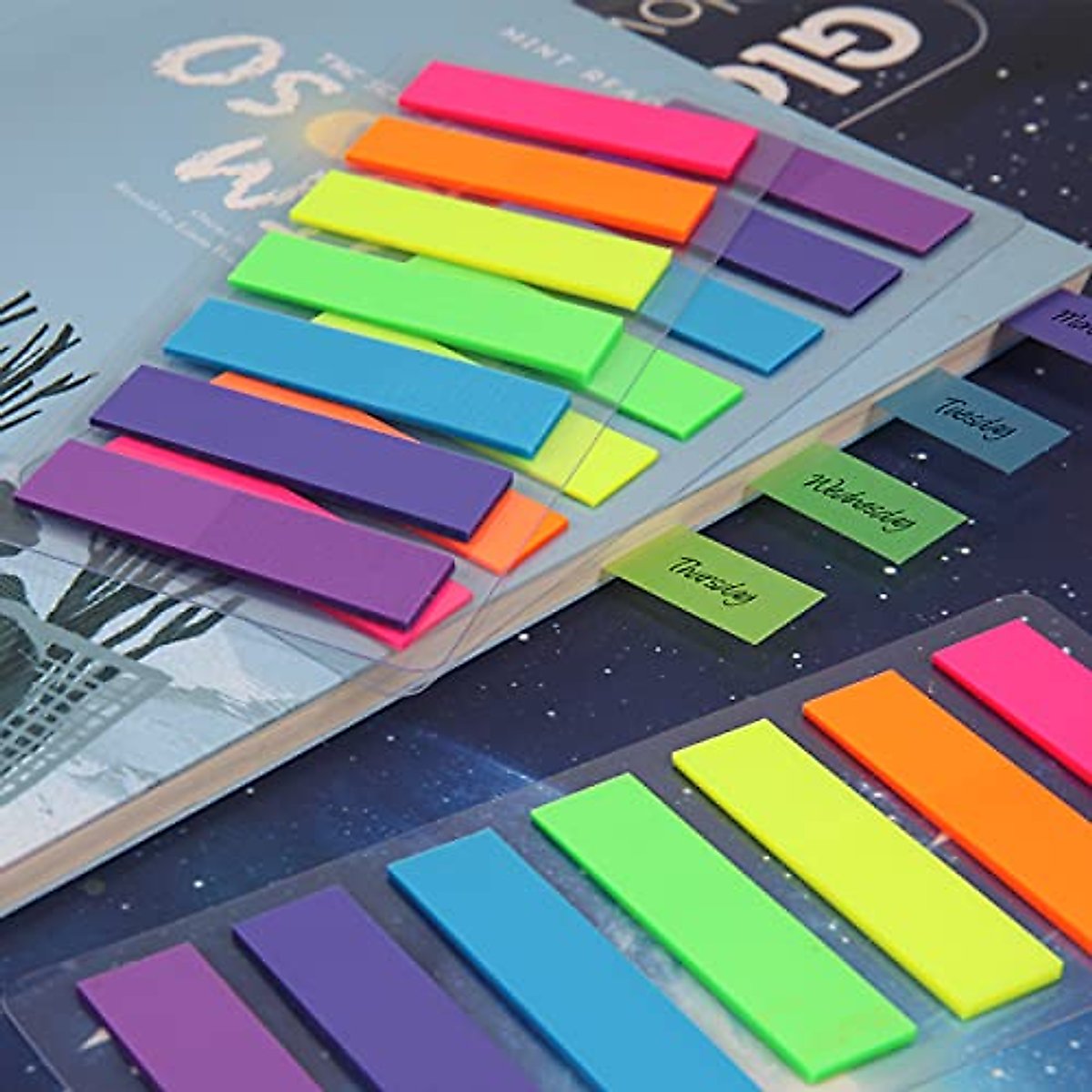 moinkerin 980 Pcs Sticky Notes Flags, 7 Color Index Tabs Index Flag Bright Colors Page Index Stickers Translucent Page Makers for Page Bookmarks