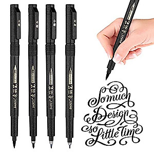 BOXUN Hand Lettering Pens - 4 Size Refillable Modern Black Calligraphy Ink Pen for Beginners Writing, Signature, Illustration Design