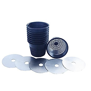 HORTIPOTS 5 Inch Net Pots Raised Center Bottom Mesh Side Wide Rim Round Cup with Free Reflective Top Lids for Hydroponics Systems (Pack of 10, Black)