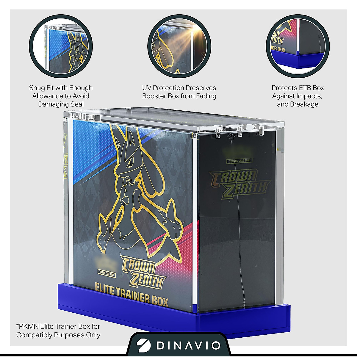 Dinavio Crafthouse Elite Trainer Box Acrylic Case - ETB Protector Case - Elite Trainer Box Protector - 8mm + 5mm Acrylic 5x3mm Magnets - Compatible with PKMN ETB Boxes (Black Base)