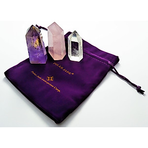 Mina Heal Healing Crystal Wands Point Faceted Prism Bars for Reiki Chakra Meditation Therapy Home Decoration Set of 3 (Rose Quartz, Clear Quartz & Amethyst)