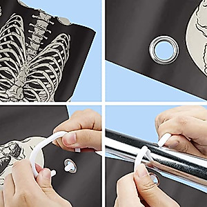 GETTOGET Rock and Roll Skull Skeleton Bone Love Music Shower Curtain Polyester Waterproof, Sugar Candy Skull Day of Dead On Black Backdrop Bath Room Shower Curtain with 12 Hooks