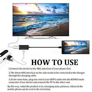 Micro USB to HDMI Cable Adapter, MHL 5pin Phone to HDMI 1080P 4K Video Graphic for Samsung Galaxy/LG/Huawei/Android Smart Phones That with MHL Function