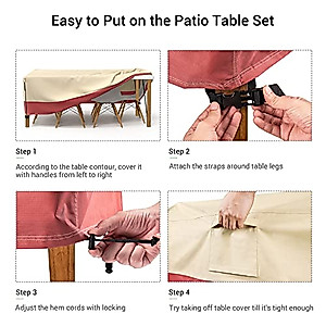 Patio Furniture Set Cover Waterproof, 600D Heavy Duty Lawn Patio Furniture Covers, U-COMSO Outdoor Sectional Sofa Cover Patio Table Chair Set Cover, 90 ''W x 62'' D x 28'' H, Beige & Orange