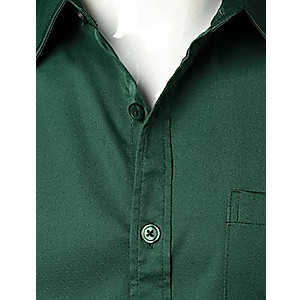 ZEROYAA Men's Casual Urban Stylish Slim Fit Short Sleeve Button Up Dress Shirt with Pocket ZLSC15-Dark Green Large