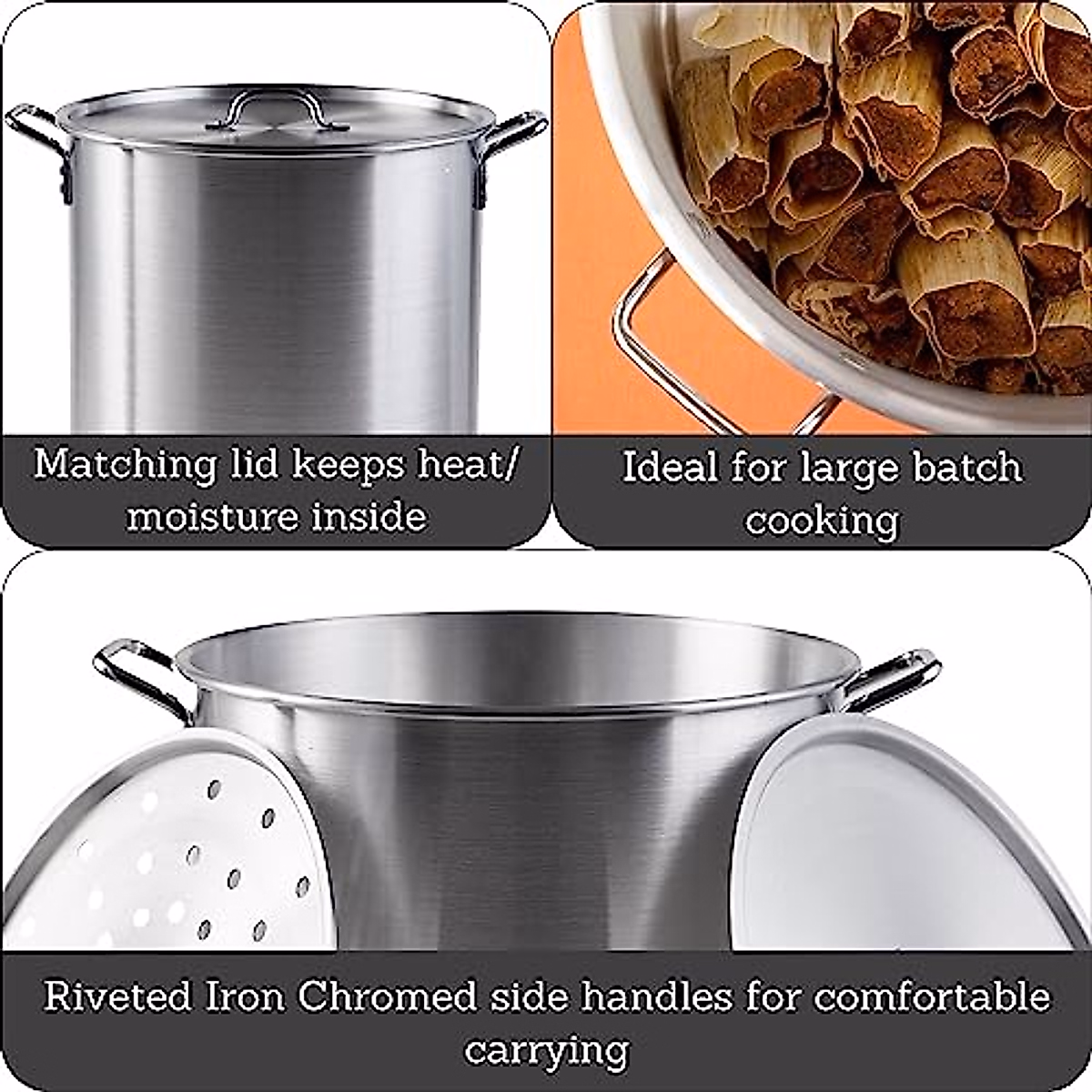 IMUSA Aluminum Steamer with Rack, 40 Qt, Silver