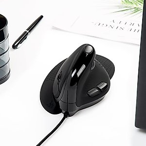 DeLUX Seeker Wired Ergonomic Vertical Mouse with Thumb Wheel, Optical Computer Mouse with 6 Programmable Buttons, 4000 DPI, LED Backlight, Removable Wrist Rest for Carpal Tunnel(M618XSU-Black)