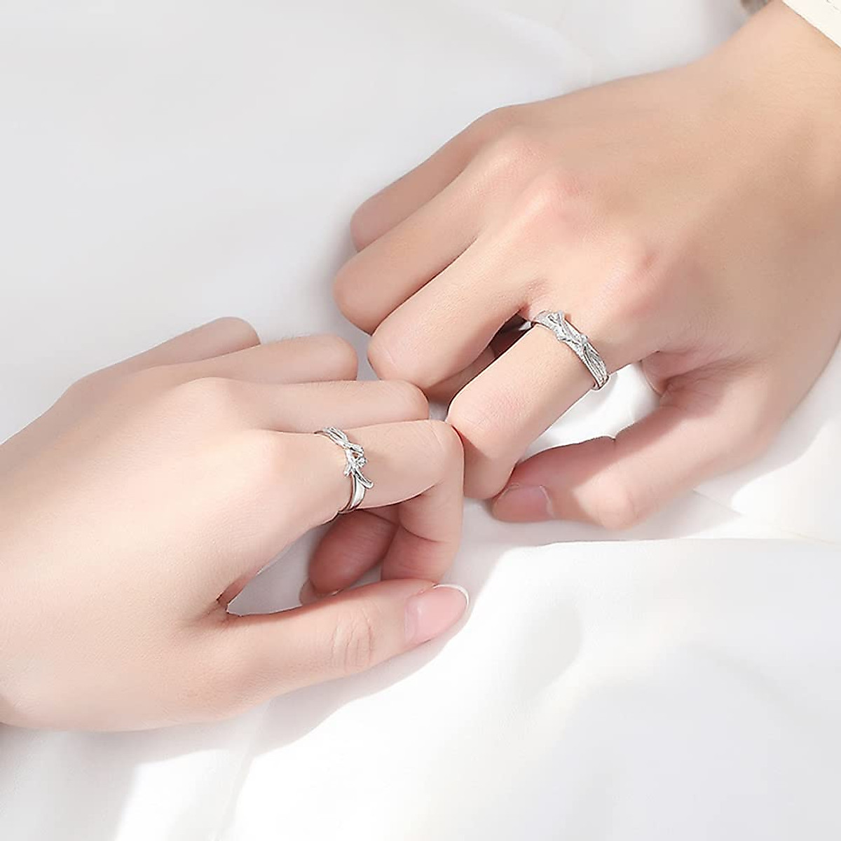 MIKAMU Couple Rings 925 Sterling Silver Adjustable Open Rings Engagement Pair Rings Rings for Men Rings for Women Wedding Promise Engagement Anniversary Ring ((Rings for Women) 1 pcs)