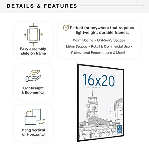 MCS Original Poster Frame 16x20 Black Lightweight Vertical & Horizontal Wall Hanging Large Picture Frame for Posters, Art Prints & Gallery Wall (2-Pack)