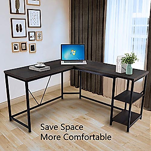 Basic Houseware 59" L Shaped Gaming Desks L-Shaped Computer Desk with Shelves Industrial Corner Desk Gaming Table Workstation for Home Office
