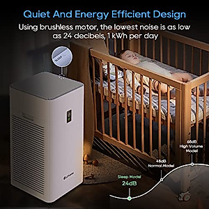 Lifubide Large Room Air Purifier, H13 True HEPA,4555 Sq.Ft Coverage,24dB Low Noise For Bedroom,Removal Of 99.99% 0.01 Microns Particles, Pet Dander Smoke Odor Dust,PM2.5 Monitor, Smart Air Purifiers