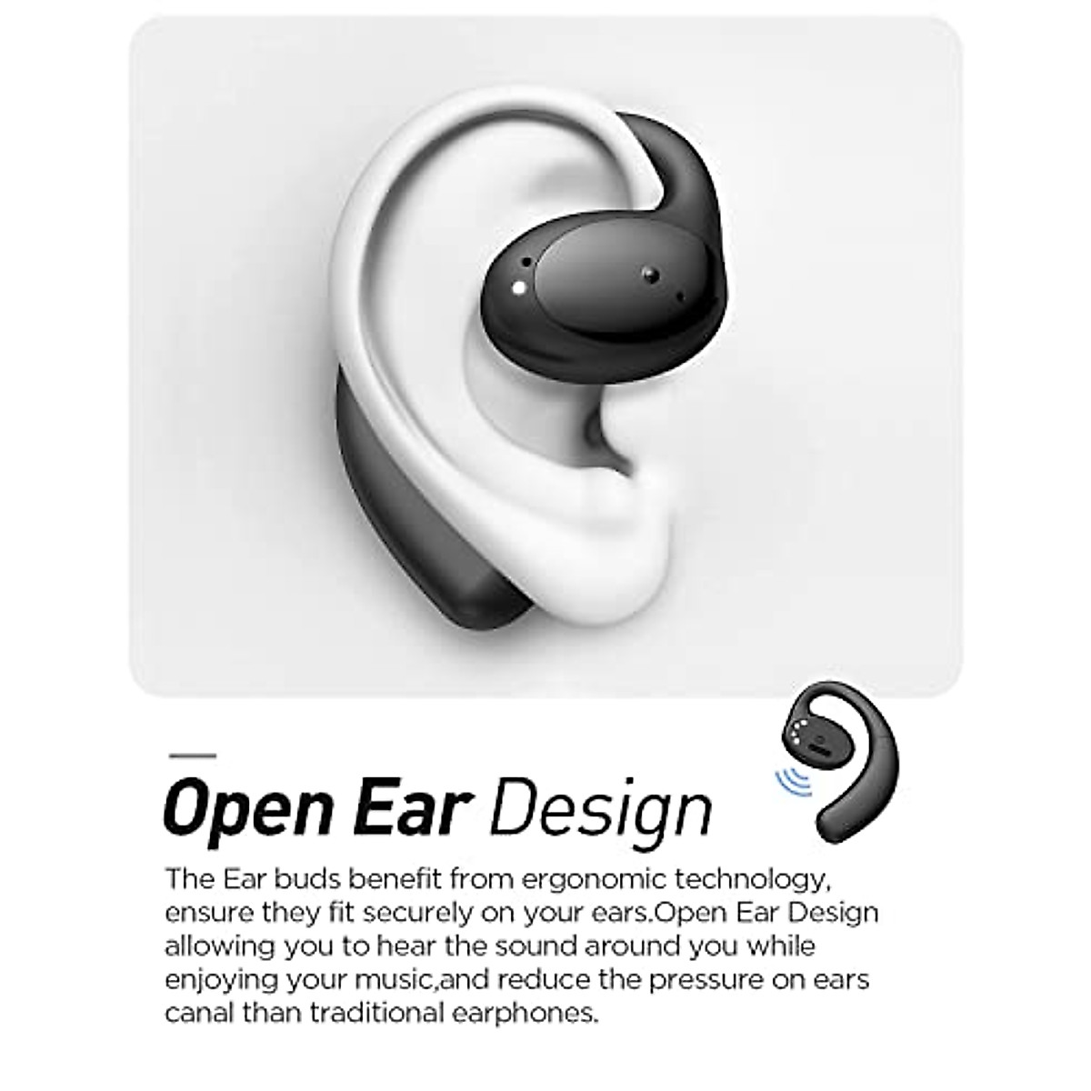 VIDONN Open Ear Headphones Wireless Bluetooth 5.2 OpenBuds T2 Sport Open Earbuds Non Bone Conduction with Earhook and Charging Case for Sports Running Headphones Exercise Around Ea (White)
