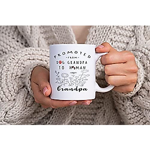 Qsavet New Baby Reveal Gift for Grandpa, Pregnancy Announcement Gifts for Great Grandpa, New Grandpa Gift Mug, Grandpa To Be Gifts, 11oz Coffee Mug Gifts for Grandpa from Daughter, Son (dog grandpa)